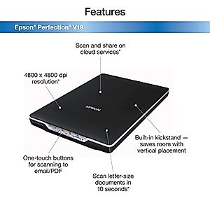 Epson Perfection V19 Color Photo & Document Scanner with scan-to-cloud & 4800 dpi optical resolution , Black