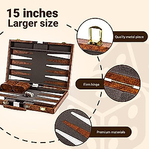 ropoda Backgammon Board Game Set (15 Inches) for Adults and Kids - Classic Board Strategy Game - Portable and Travel Backgammon Set with Premium Leather Case - Best Strategy & Tip Guide