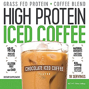 High Protein Coffee, Keto Friendly, 18g of Protein, 2g Carbs, Natural Ingredients (18 Servings, Chocolate Iced Coffee)