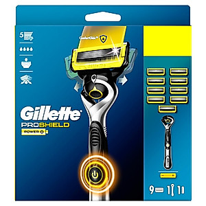 Gillette ProShield Power Men's Razor + 9 Razor Blade Refills with Precision Trimmer, 5 Anti-Friction Razor Blades