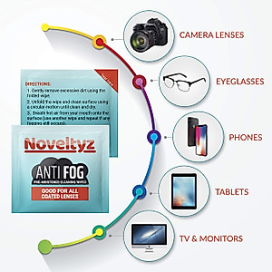 Eyewear Lens Anti Fog Wipes Cleansing Pre-Moistened 200 Individually Wrapped Cloths Wipe Cleaner Safely Cleans Eyeglasses Sunglasses Screens Electronics Computer Moniters Camera Lenses Cleaning Wipes