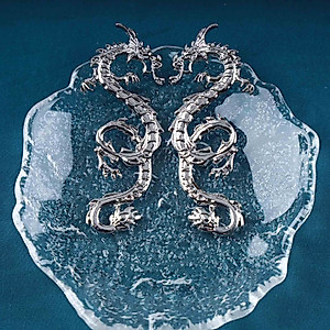 Andelaisi Punk Dragon Earrings Silver Dragon Drop Studs Earrings Gothic Dragon Exaggerated Earrings Vintage Ancient Dragon Animal Earrings Jewelry for Women Halloween Party Gifts