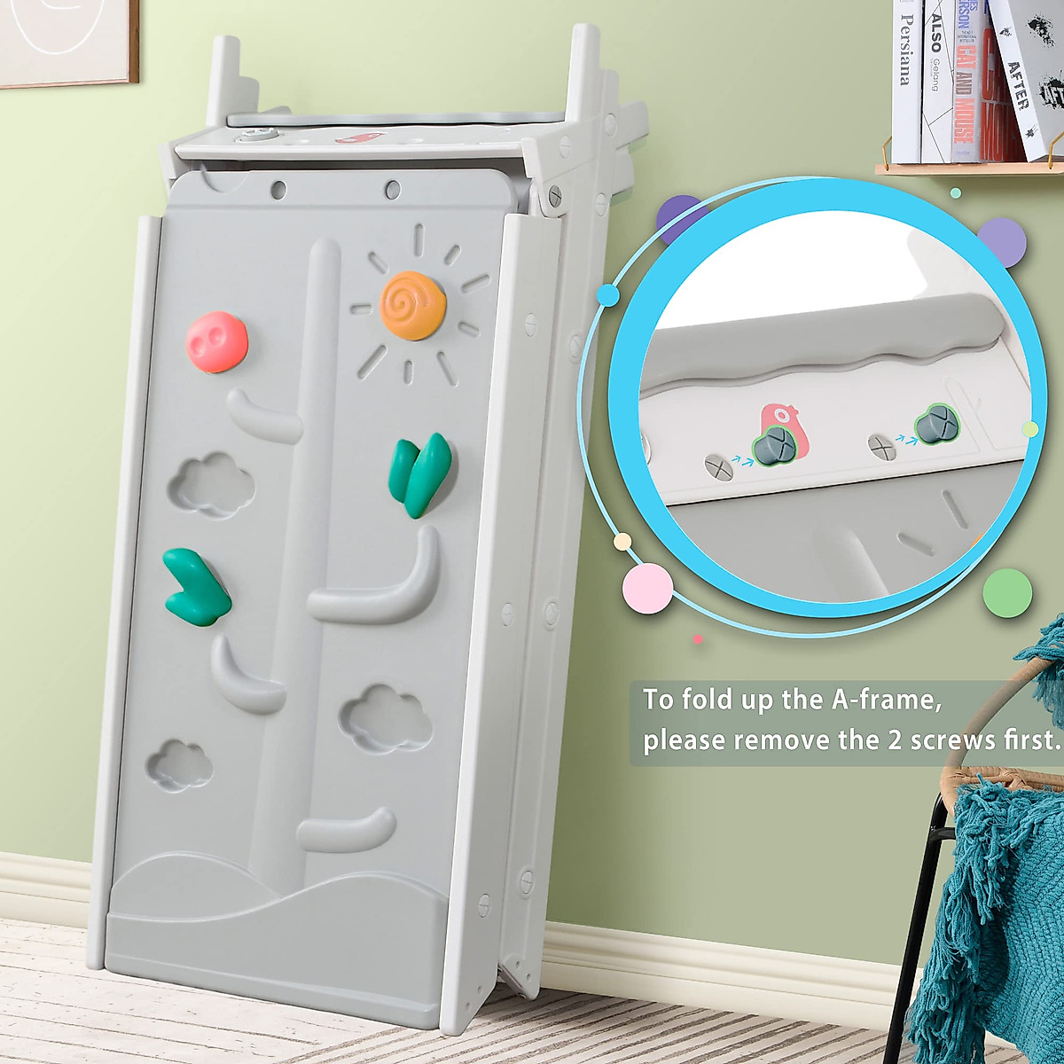 Merax Foldable Triangle Climber, 4-in-1 Kids Hideaway Play Tent with Art Easel, Stool for Toddlers, Climbing Triangle Crawling Tunnel Toy Activity Play Set (White)