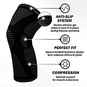 POWERLIX Knee Compression Sleeve (Pair) - Best Knee Brace for Knee Pain for Men & Women – Knee Support for Running, Basketball, Volleyball, Weightlifting, Gym, Workout, Sports L (BLCK) (2P)