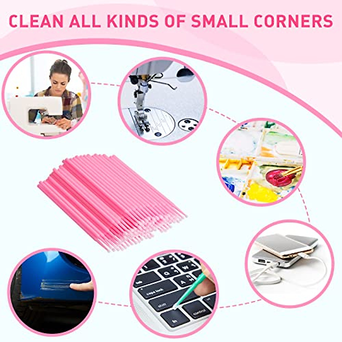 200 Pieces Sewing Machine Cleaning Brushes Disposable Clean Swabs Pointed Tips Cleaning Swabs Sewing Tool Multi Purpose Cleaning Swab Sticks for Paint Sewing Machine