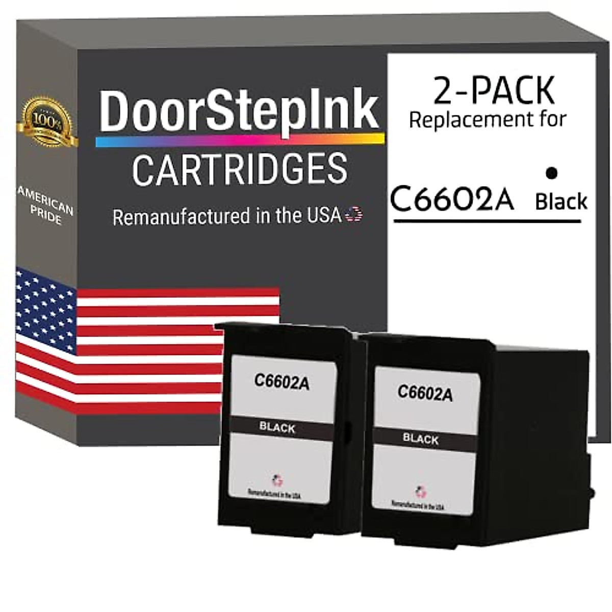 DoorStepInk Remanufactured in The USA Ink Cartridge Replacements for HP C6602A 2 Black for Printer HP Addmaster IJ-6000 IJ-608 IJ-6160 IJ-7000 IJ-7100 IJ-7102 NCR 2004 5840 5870 5871 5873 5874 5875