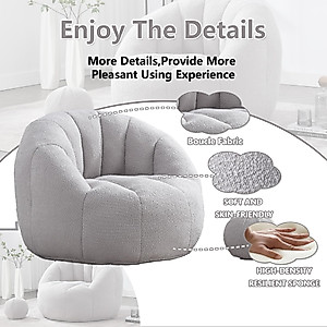 QQU Modern Round Barrel Chair with 1 Pillow, Comfortable Lounge Lazy Sofa Without Swivel Base Lounge Sofa Chair for Living Room, Bedroom, Hotel,Grey