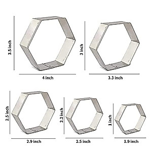 5 Pieces Assorted Sizes Hexagon Shapes Biscuits Cookie Cutter Set for Biscuits Cake and Sandwiches Shapes