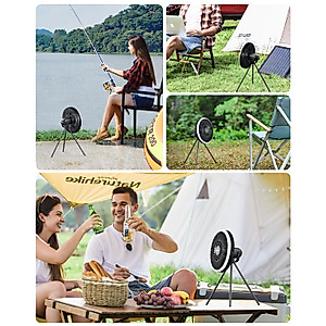 Aluan 11'' Camping Fan Outdoor Fan for Patios 12000mAh Battery Operated Tent Fan with LED Lantern, Power Bank, Remote Control, Quiet Rechargeable Portable Fan for Camping, Travel, Outdoor