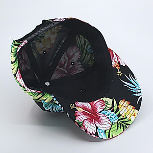 The Vintage Year Urban Flat Bill Snapback Blank Hawaiian Two Tone Cotton Adjustable Hip Hop Hats Baseball Caps (Hawaiian)