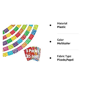 ECOOSTAR 5 Packs 85 Ft Mexican Party Banners, Large Plastic Papel Picado Banner, Mexican Themed Party Decorations For Cino de Mayo, Fiesta Party, Day of The Dead, 85 Feet Long in Total