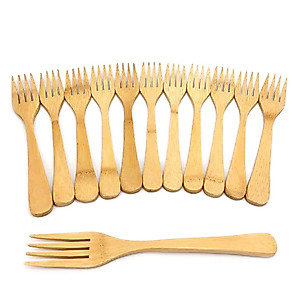 JapanBargain 4108, Set of 12 Bamboo Dinner Forks for Appetizer Furit Dessert Snack Resuable Dishwasher Safe, 8.25-inch