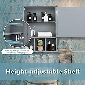 Tangkula Wall-Mounted Bathroom Cabinet, 2-in-1 Storage Organizer with Mirror Door, Wall-Mounted Medicine Cabinet with Adjustable Shelf & 3 Open Compartments for Bathroom, Living Room, Entryway