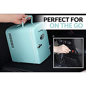 Nostalgia RF6RRAQ Retro 6-Can Personal Cooling and Heating Mini Refrigerator with Carry Handle for Home Office, Car, Boat or Dorm Room-Includes AC/DC Power Cords,,1 cubic feet, Aqua