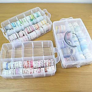 Washi Tape Holder, Washi Tape Box Organizer Craft Storage - 3 Layer Large Divider Closet Container, with 30 Adjustable Compartments, Clear
