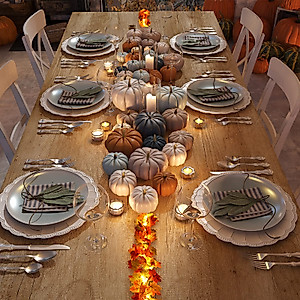 Thanksgiving Maple Leaf Garland Artificial Fall Foliage Garland and 20 LEDs String Light and Happy Fall Burlap Banner Thanksgiving Pumpkin Bunting Flag Garland for Autumn Thanksgiving Window Decor