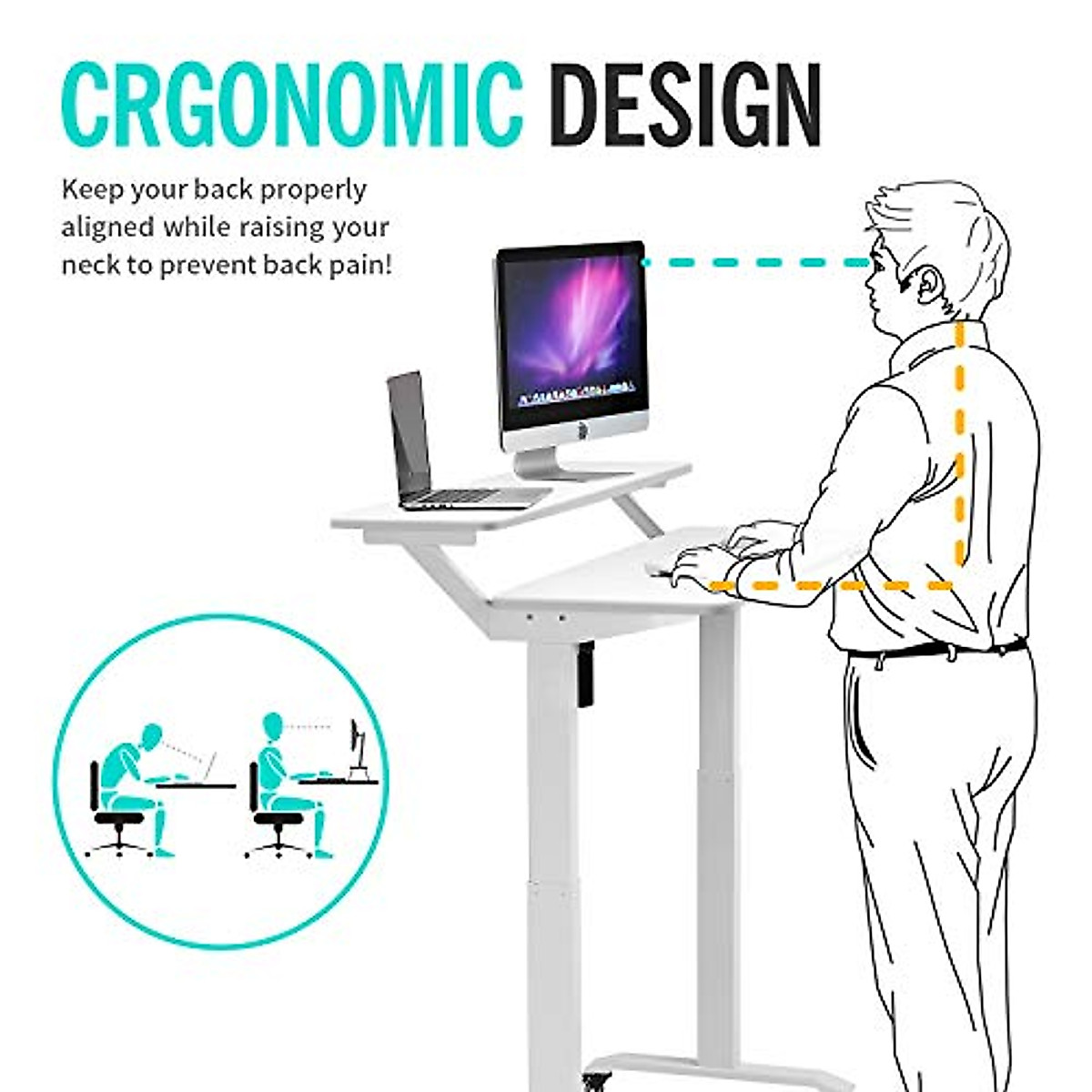 UNICOO - 2 Tier Electric Height Adjustable Standing Desk, Electric Standing Workstation Home Office Sit Stand Up Desk (White Top/White Leg - Electric- 2 Tier)