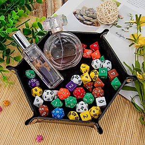 SIQUK 2 Pieces Dice Tray PU Leather Dice Trays Folding Hexagon Dice Holder Tray for Dice Games Like RPG, DND and Other Table Games (Cyan and Black)