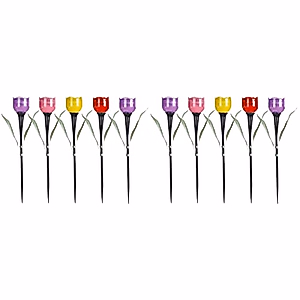 HANABASS 10 pcs Park Outdoor Design Decorations Color Changing Flower Powered Random Garden Ground Ornament Tulip Landscape Decoration Patio Lawn Lantern Yard Light Tulips Led Lights