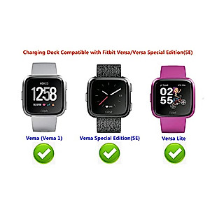 2PACK Charging Dock Compatible with Fitbit Versa/Lite/SE,(not for Versa 2) Charger, Charging Dock Cord Stand and Screen Protectors for Smart Watch