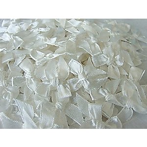 100 White Satin Ribbon Bows Mini Embellishment Craft Artificial Applique Wedding Ribbon Size 7 mm.