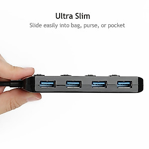 Multi USB Port Expander, LYFNLOVE Ultra Slim USB Hub 3.0, 4-Ports USB Splitter High-Speed USB Data Hub with Individual On/Off Power Switches for Laptop, Computer, PC, Thumb Driver and More