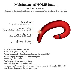 Sunffice Ear Hook Bluetooth Wireless Headphone,Non Ear Plug Headset with Microphone,Single Ear Noise Cancelling Earphones Painless Wearing for Android Smartphones,iPhone14 13 12 11 X 8 (Red)