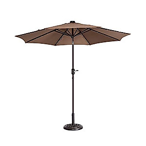 VILLACERA 83-OUT5421 9' LED Lighted Outdoor Patio 8 Steel Ribs and Push Button Tilt, Solar Powered Market Umbrella, Brown