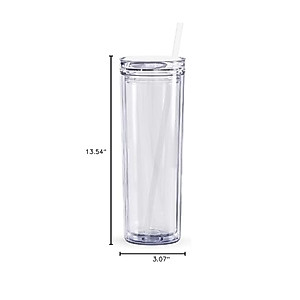 Maars Skinny Acrylic Tumbler with Lid and Straw | 18oz Premium Insulated Double Wall Plastic Reusable Cups - Clear, 8 Pack