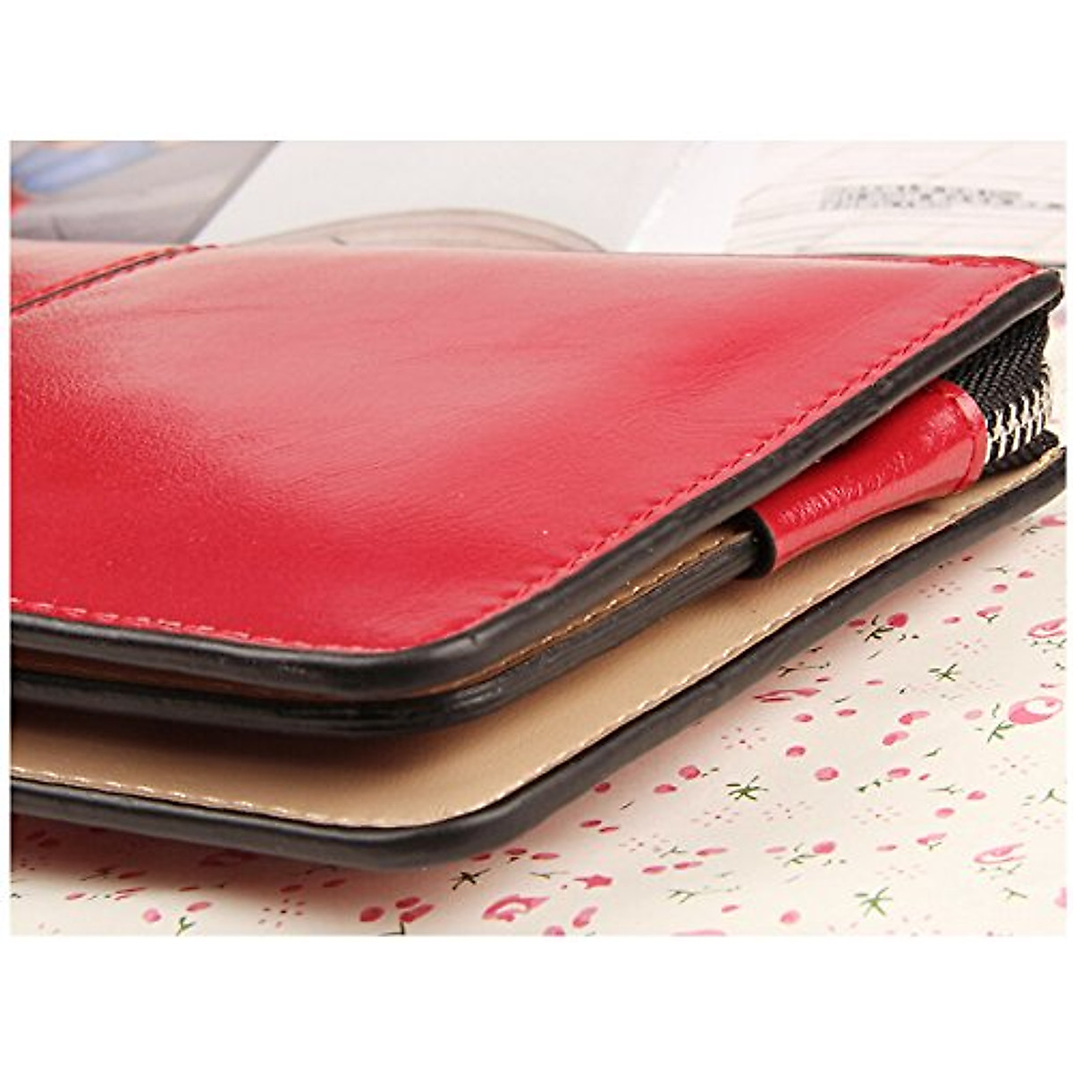 iToolai Women's Solid Color PU Leather Wristlet Clutches Purse Wallet Credit ID Cards Holder,Red