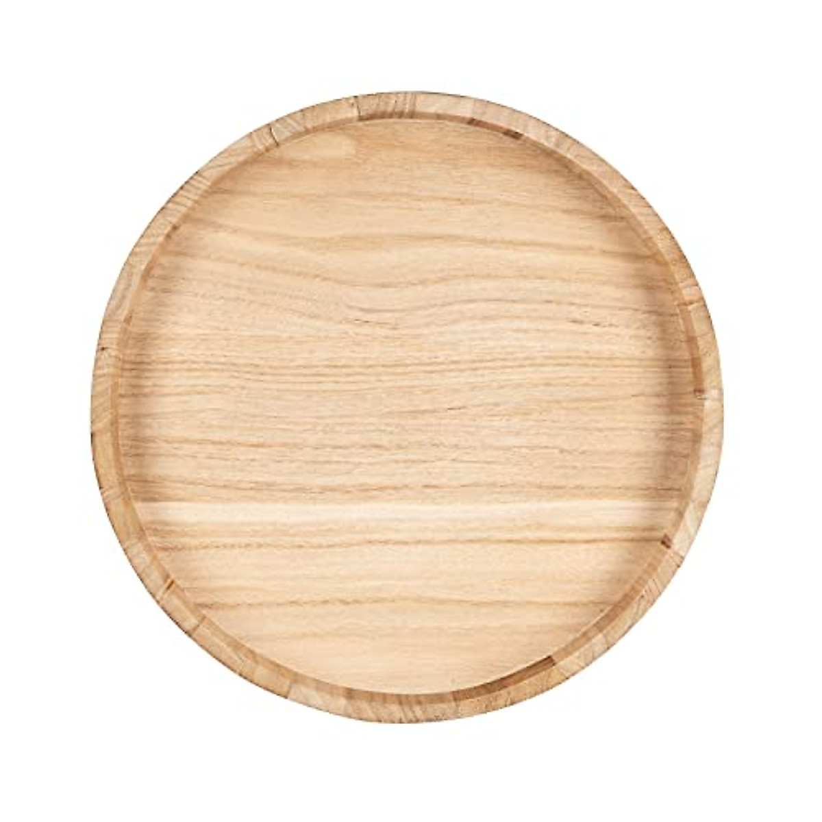 13 Inches Large Solid Wooden Serving Tray Round Tea Coffee Table Tray Snack Food Meals Serving Plate Kitchen Party Bar Server Breakfast Tray with Raised Edges Nature Wood Ottoman Tray