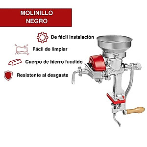 Victoria Manual Low Hopper Grain Grinder, silver, red