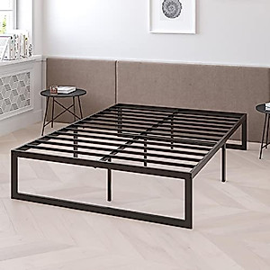 Flash Furniture Lana 14 Inch Metal Platform Bed Frame - No Box Spring Needed with Steel Slat Support and Quick Lock Functionality (Queen)