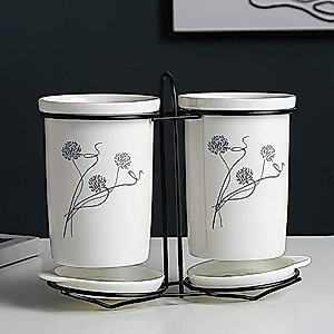 Kelendle Ceramic Caddy Cutlery Holder with Metal Base Utensil Organizer Flatware Organizer for Kitchen Countertop Table Cabinet Pantry, Mask