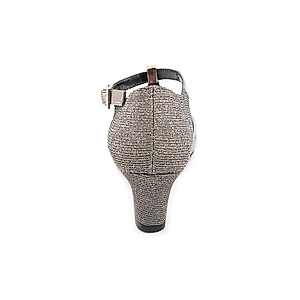 Ros Hommerson Womens Heidi T-Strap Closed Toe Low Heel Comfortable Pump Silver Iridescent Glitter Fabric 9 W US