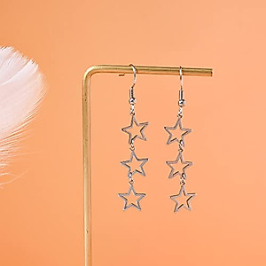 Plikin Star Y2K Earrings for Teen Girls - Stainless Steel Drop & Dangle Silver Y2k Earring