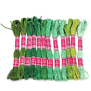 Embroidery Floss Set, Colorful Heavy Duty 12 Strands Polyester Exquisite Craft Tool Family Friend Kids Boys Girls Crafts (Green)