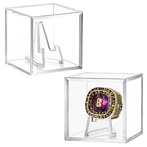 2 Sets Championship Ring Display Case Clear Acrylic Display Case Mini Acrylic Easel Stands Challenge Coin Holder Acrylic Stands for Display Box and Stand Holder UV Ring Holder (1.77x1.77x1.77 Inch)