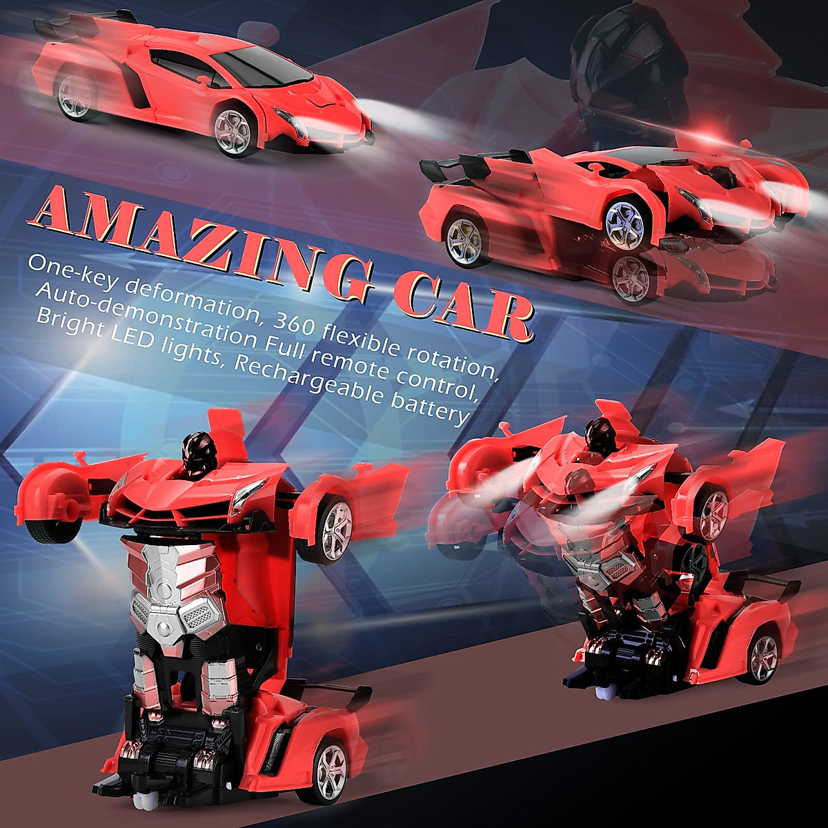 Dolanus Remote Control Car - Transform Robot RC Cars Contains All Batteries: One-Button Deformation and 360 Degree Rotating Drifting, Present Christmas Birthday Gift for Boys/Girls