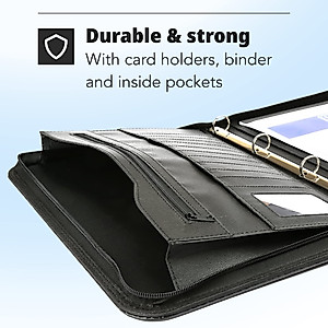 H&S Portfolio Folder A4 - Zipped Conference Folder - Faux Leather Folder for Documents with Ring Binder - A4 Organiser Folders - Work or Business Document Holder Padfolio Case