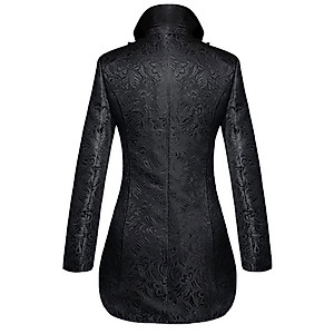 Men's Steampunk Jacquard Tailcoat Gothic Aristocrat Victorian Double Breasted Tuxedo Jacket (728# Black, L)