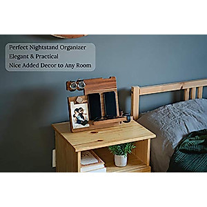 WUTCRFT - Wood Docking Station/Nightstand Organizer with Headphone Stand, Smart Watch Charging Slot, Photo Holder, and Accessory Holder, Perfect for Desk Organizer/Gifts for Men (Dark)