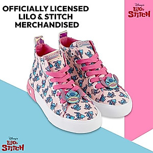 Disney Girls Lilo & Stitch Sneakers - High Top Athletic Shoes with Lace-Up Design - Comfortable Footwear for Everyday Wear & Casual Outfits (Light Pink, 1)