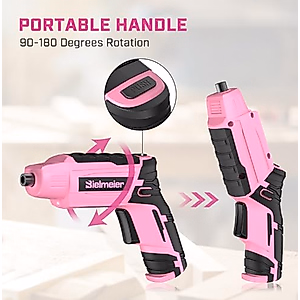 Bielmeier 4V Pink USB Small Power Drill Bit Set for Women,Cordless & Rechargeable with 27 Piece Driver Bit Set,Mini Electric Screwdriver with LED Light and USB Charge