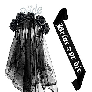 JeVenis Goth Bride to Be Sash Gothic Bride To Be Headband Bride or Die Bachelorette Decoration