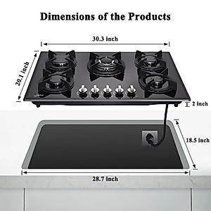 30 Cooktop gas, 5 Burners gas stovetop 30 inch,Gas Stove Gas Hob Stovetop Tempered Glass Cooktop Cast Iron Grates Built-in Gas Stove Top LW5G01 LPG/NG Gas Cooktop Black