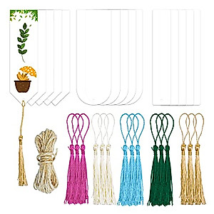 15Pcs Acrylic Bookmark Blanks with Colorful Tassels and 5m Jute Twine, 3 Shapes Clear Acrylic Bookmarks Set, DIY Rectangle Book Markers for Book Lovers Women Men (5 Colors)