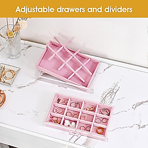 ProCase Earring Holder Organizer Jewelry Box with 5 Drawers, Acrylic Clear Earring Case with Adjustable Velvet Trays for Women - Pink, 5 Layers