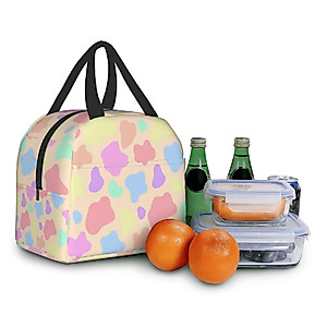 Insulated Lunch Bag Reusable Lunch Box For Girls, Cooler Lunch Tote Bag With Front Pocket for Teen Girls Women Men School Picnic Office Work, Cute Colorful Cow Print