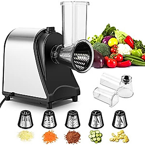 Electric Cheese Grater, 250W Professional Electric Slicer Shredder for Home Use, Electric Salad Maker Machine with One-Touch Control, 5 Free Attachments for Cutting Fruits, Cheeses, Veggies (Upgraded)